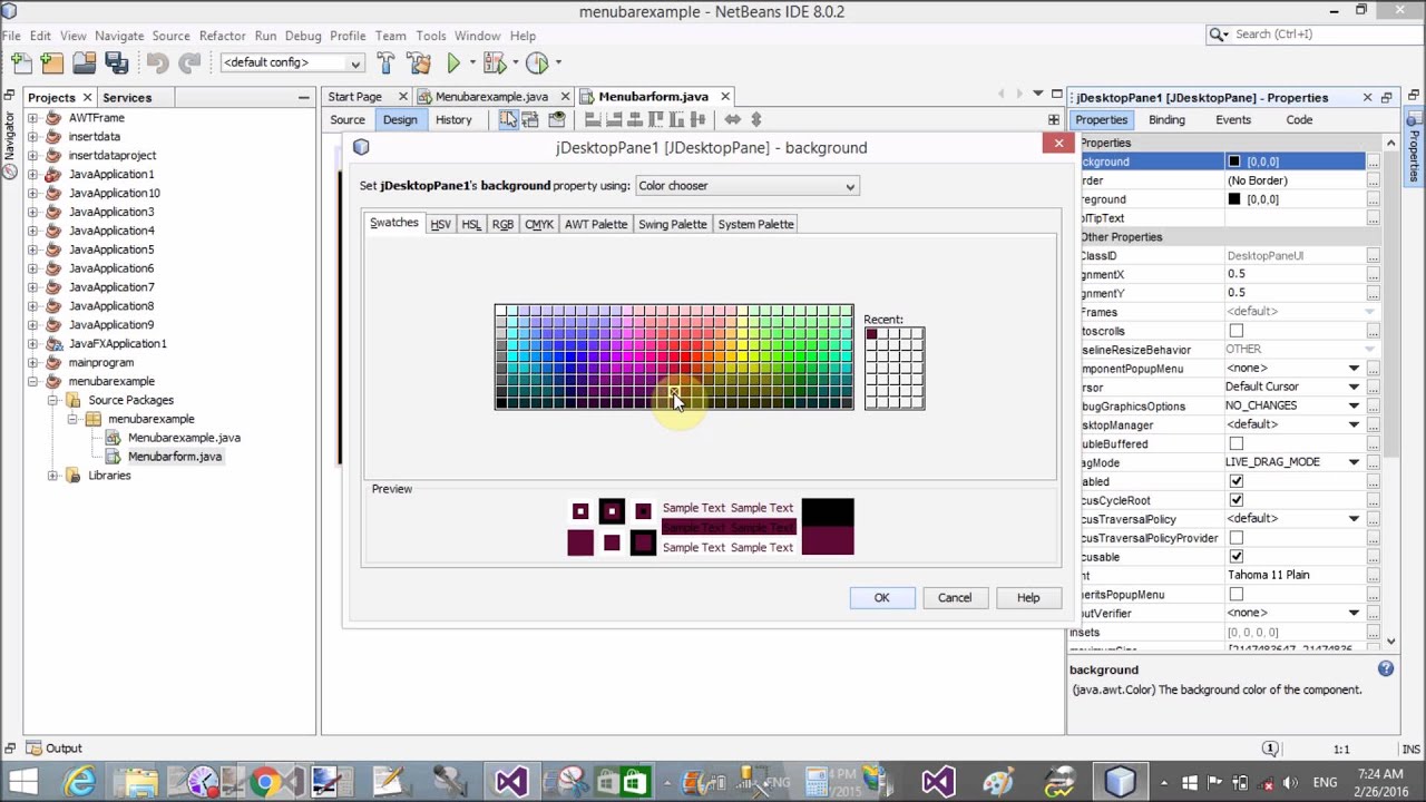 MenuBar, Menu, MenuItem with MDI Form in Swing Example