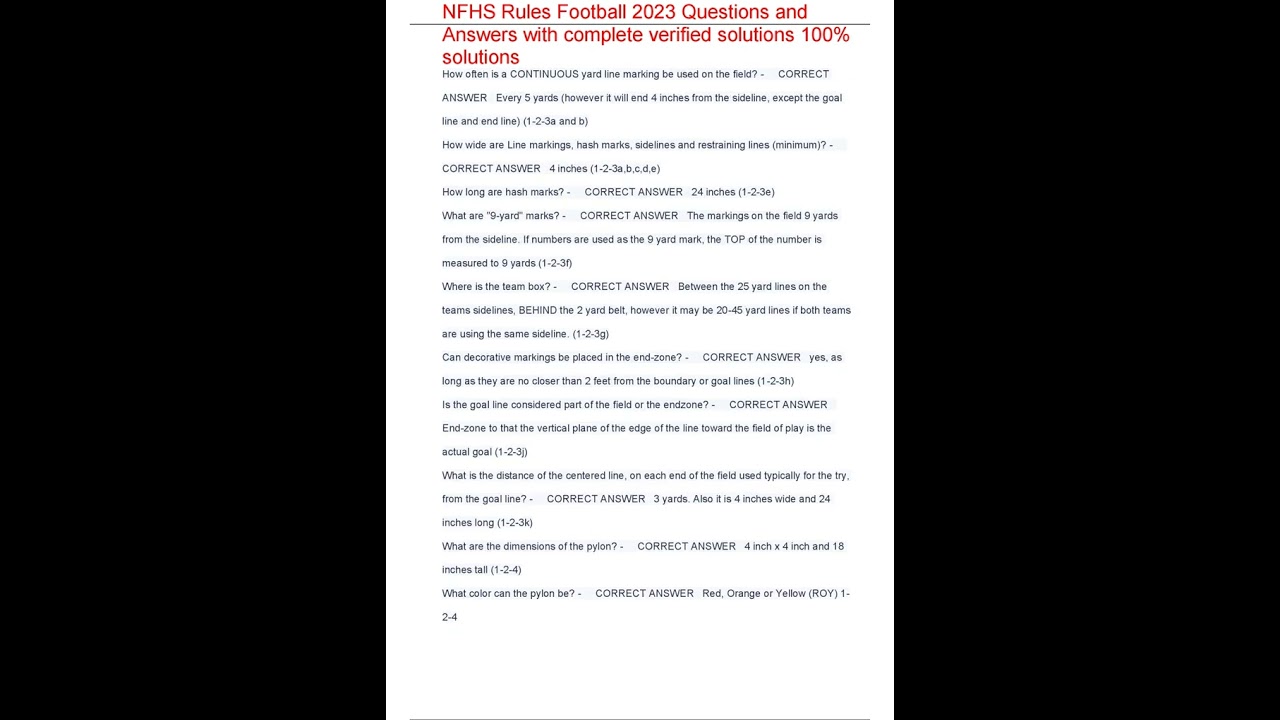 NFHS Rules Football 2023 Questions and Answers with complete verified solutions 100% solutions