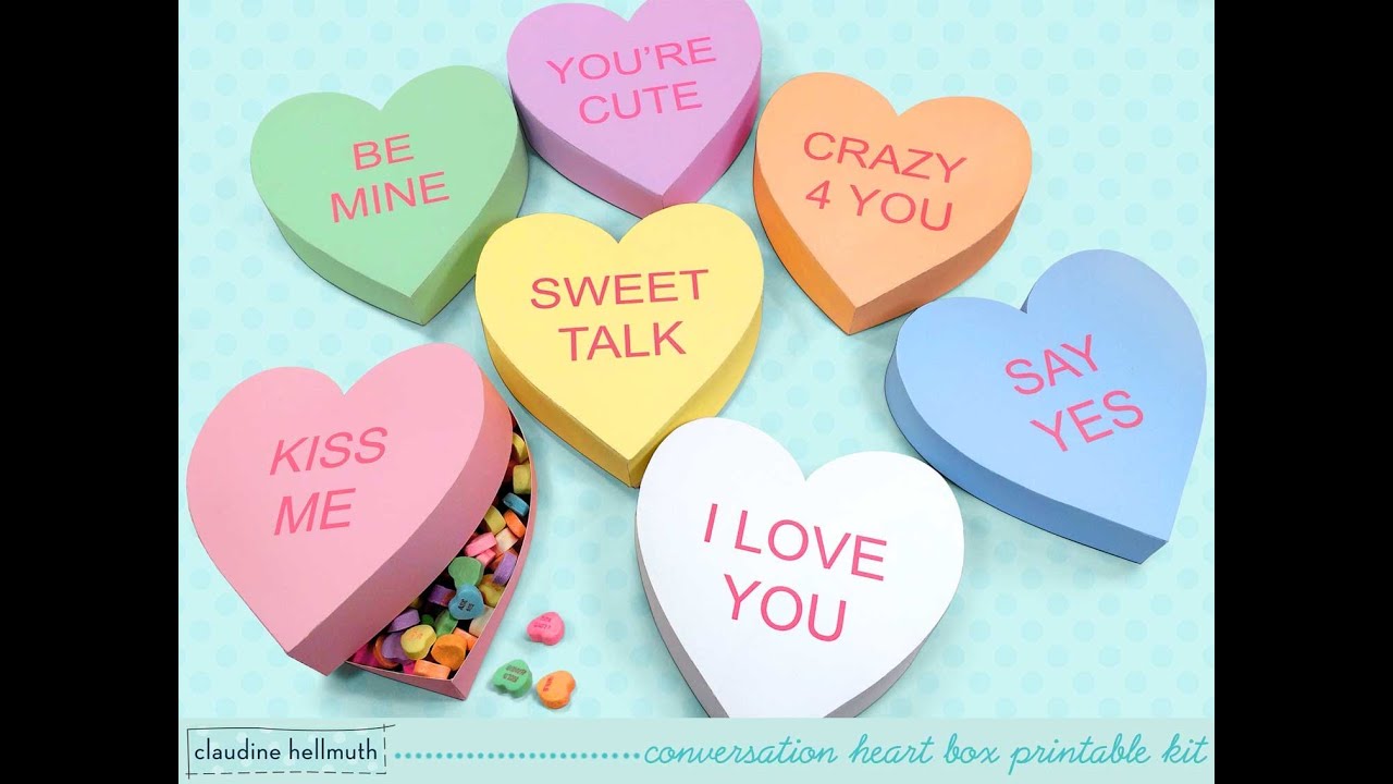 make a conversation heart candy and favor box valentine's printable kit