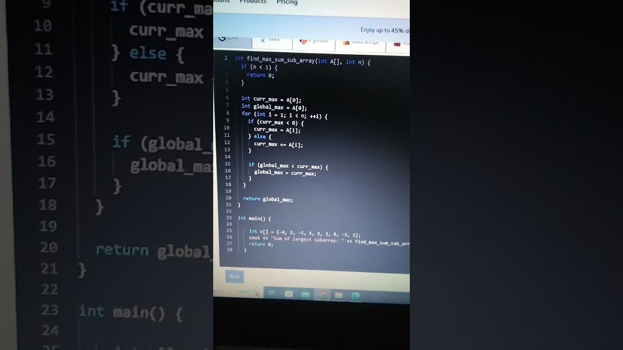 largest Sum Subarray #hackerrank #coding #developer #btech #cprogramming