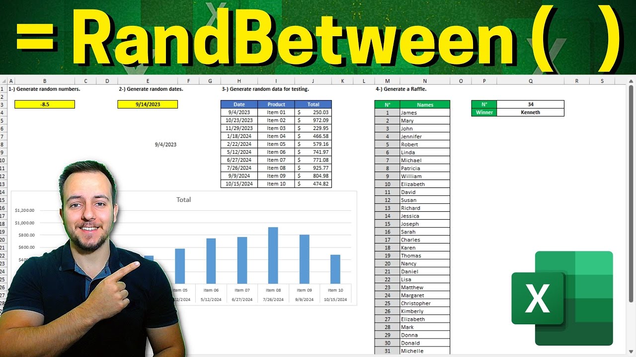 RandBetween Function in Excel to create Raffles, Random Datasets, Numbers, Dates etc.