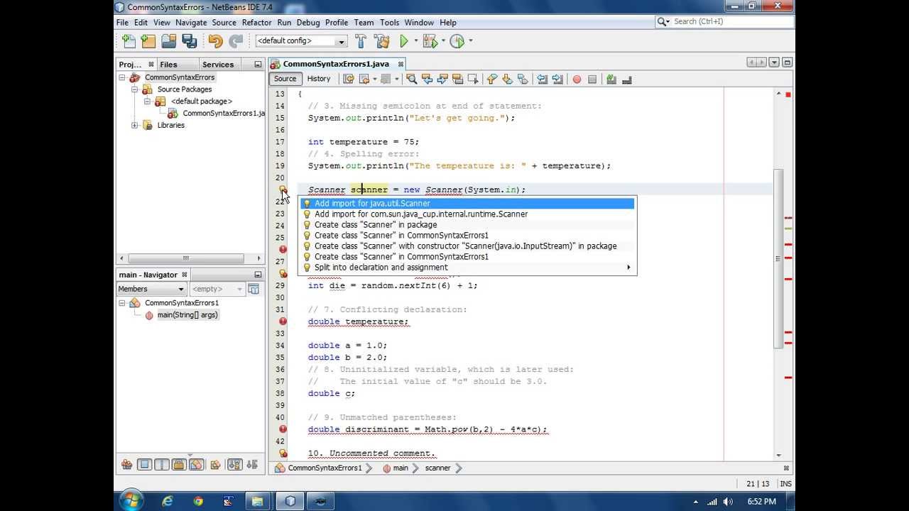 Java Common Syntax Errors using NetBeans