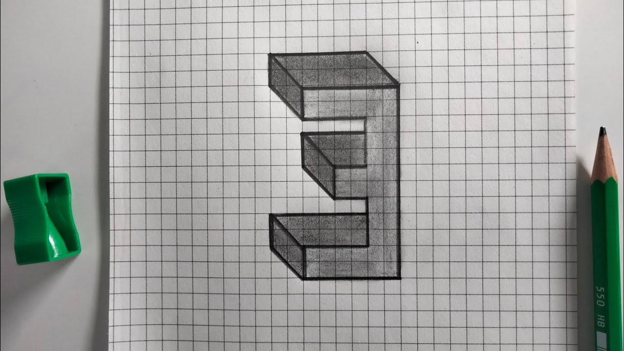 THREE - how to draw number 3. Number THREE 3d. Drawing number 3 3D. how to draw number 3. 3d drawing