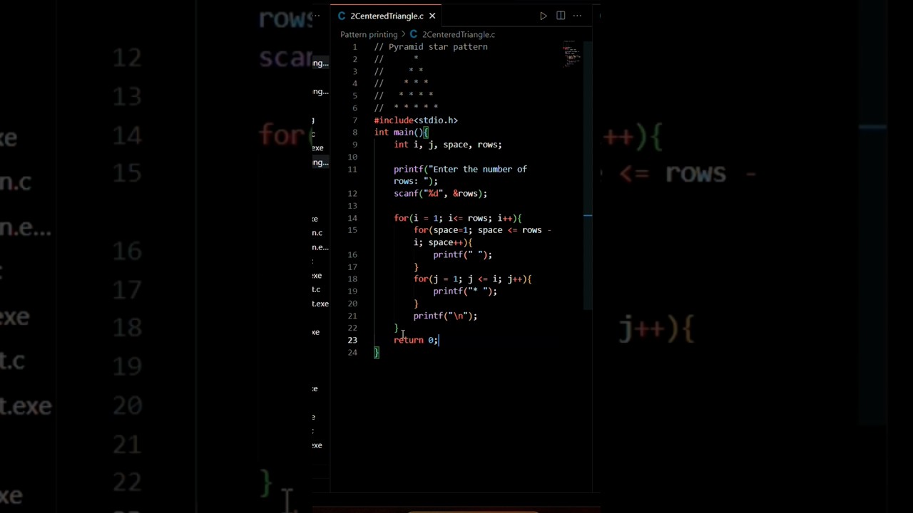 #18C programming |Pyramid Star Pattern in C |Centered Triangle Pattern |C Programming for Beginners