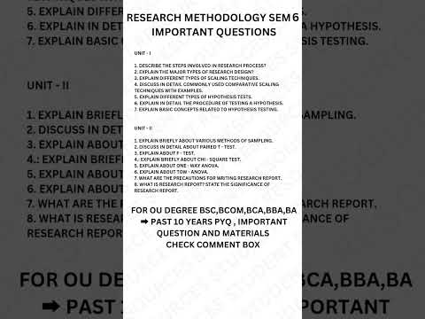 Research Methodology sem 6 Important Questions #degree #sem6 #important #ou #2023