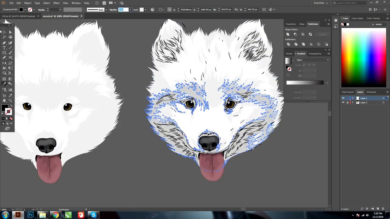 TIMELAPSE white dog vector using Adobe illustrator