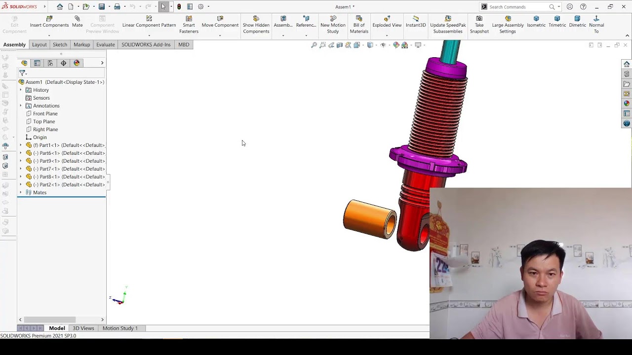 SolidWorks Mechanical Assembly  Shock Absorber Static Assembly Tutorial part 02