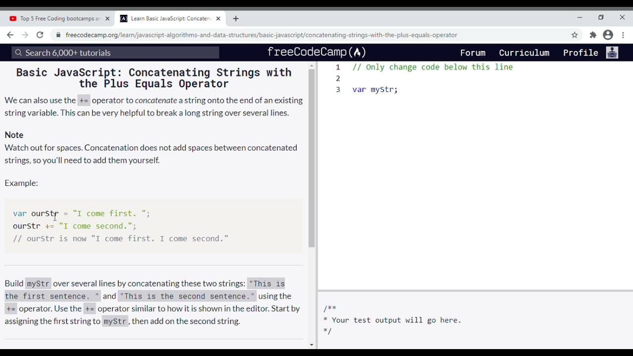 28 -  Learn Basic JavaScript   Concatenating Strings with the Plus Equals Operator