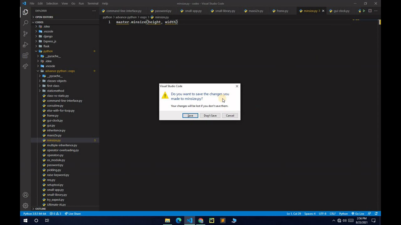 Maxsize() method in tkinter || Python end to end course #79