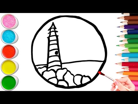 How To Draw cute Lighthouse Drawing, Painting & Coloring For Kids and Toddlers_ Child Art ๐๐๐จ