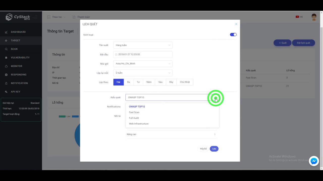 Hướng dẫn sử dụng tính năng đặt lịch quét trong CyStack Platform