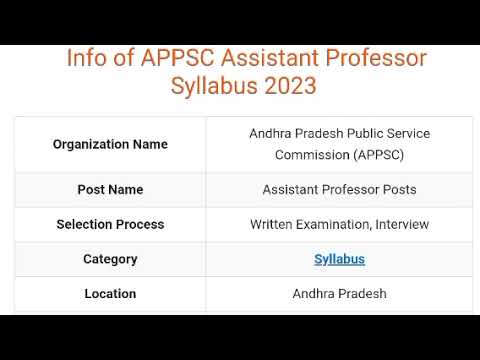 APPSC Assistant Professor Syllabus 2023 – Download AP Assistant Professor Exam Pattern, Syllabus