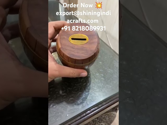 Wooden Money Bank - Wooden Money Bank Handmade Brass Barrel Money Box ...
