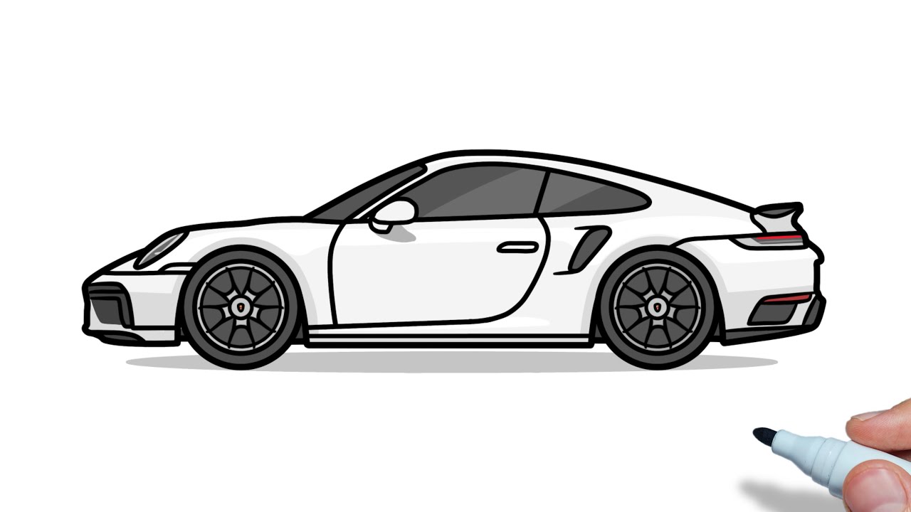 How to draw a PORSCHE 911 Carrera Turbo S | Drawing Porsche 911 sports car step by step