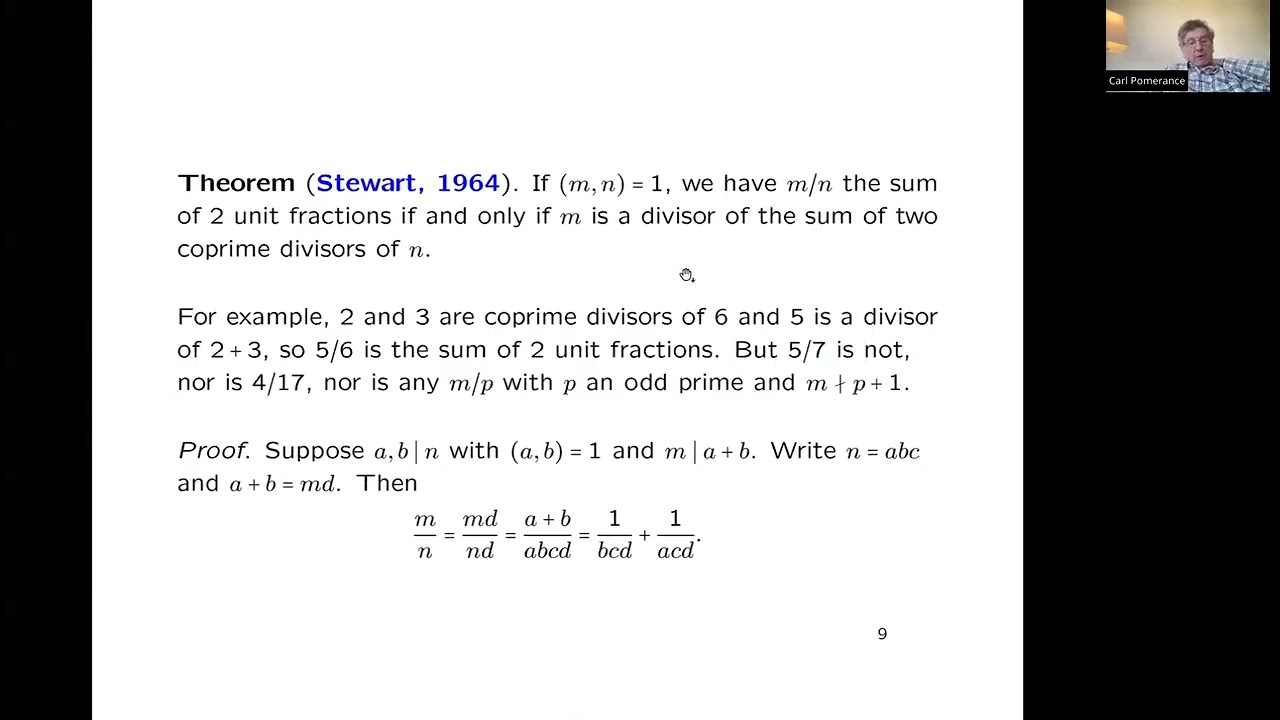 Carl Pomerance: The Erdős--Straus conjecture (NTWS 281)