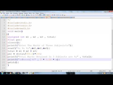 Learn C Program To Calculate total marks obtained in three subjects and Percentage | Hindi ...