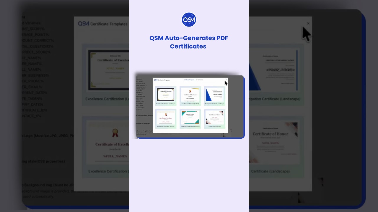 QSM Auto Generates PDF Certificates — 60 Seconds