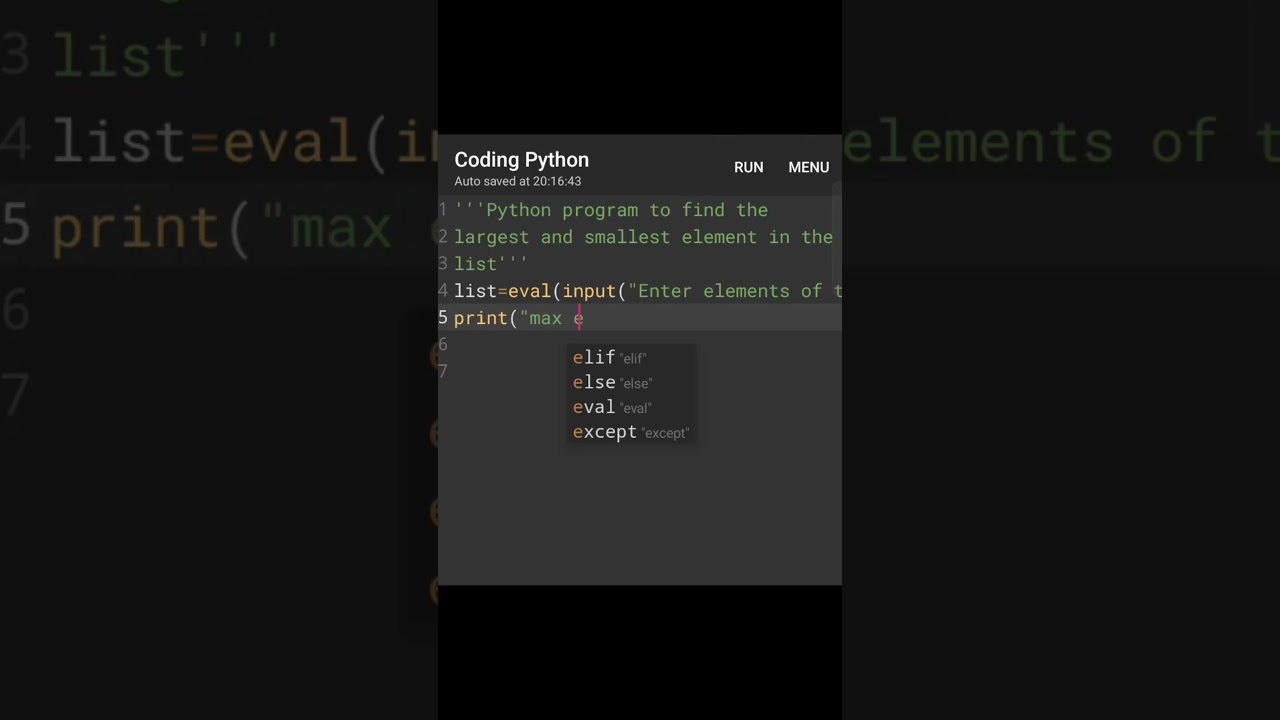 Finding max and min element in the list in Python #shorts#list#python#pythontutorialforbeginners