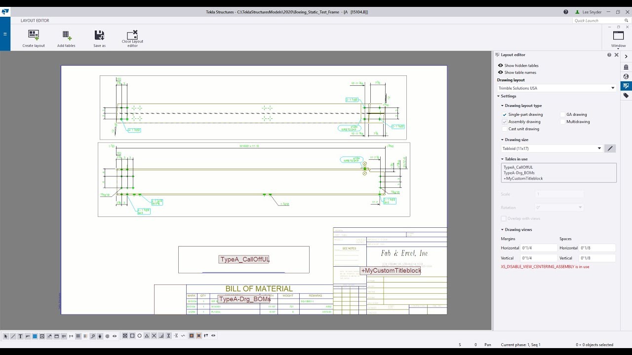 Tekla Structures 2020 - Drawing Layout Editor