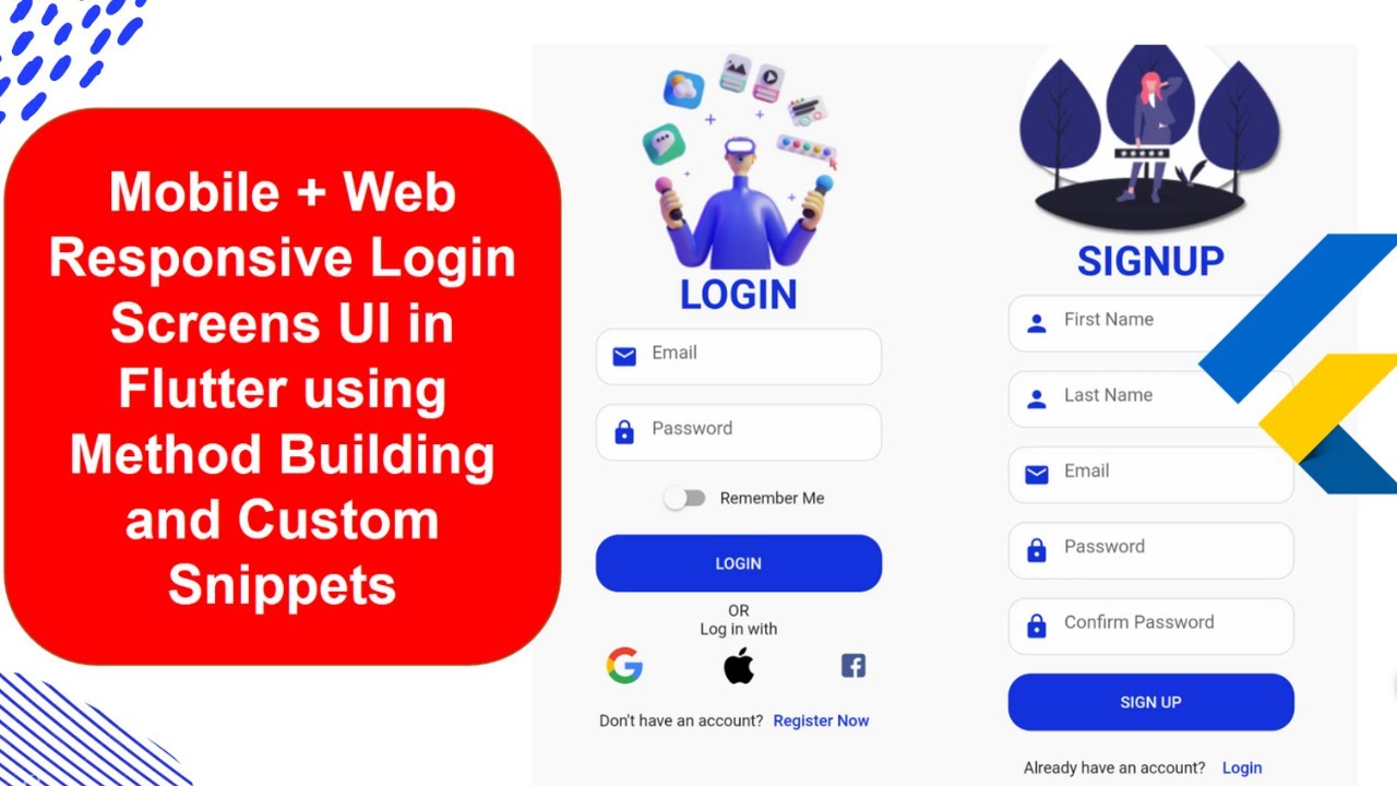 Flutter Simple SignUp Login  Responsive Screens UI | Flutter Tutorials