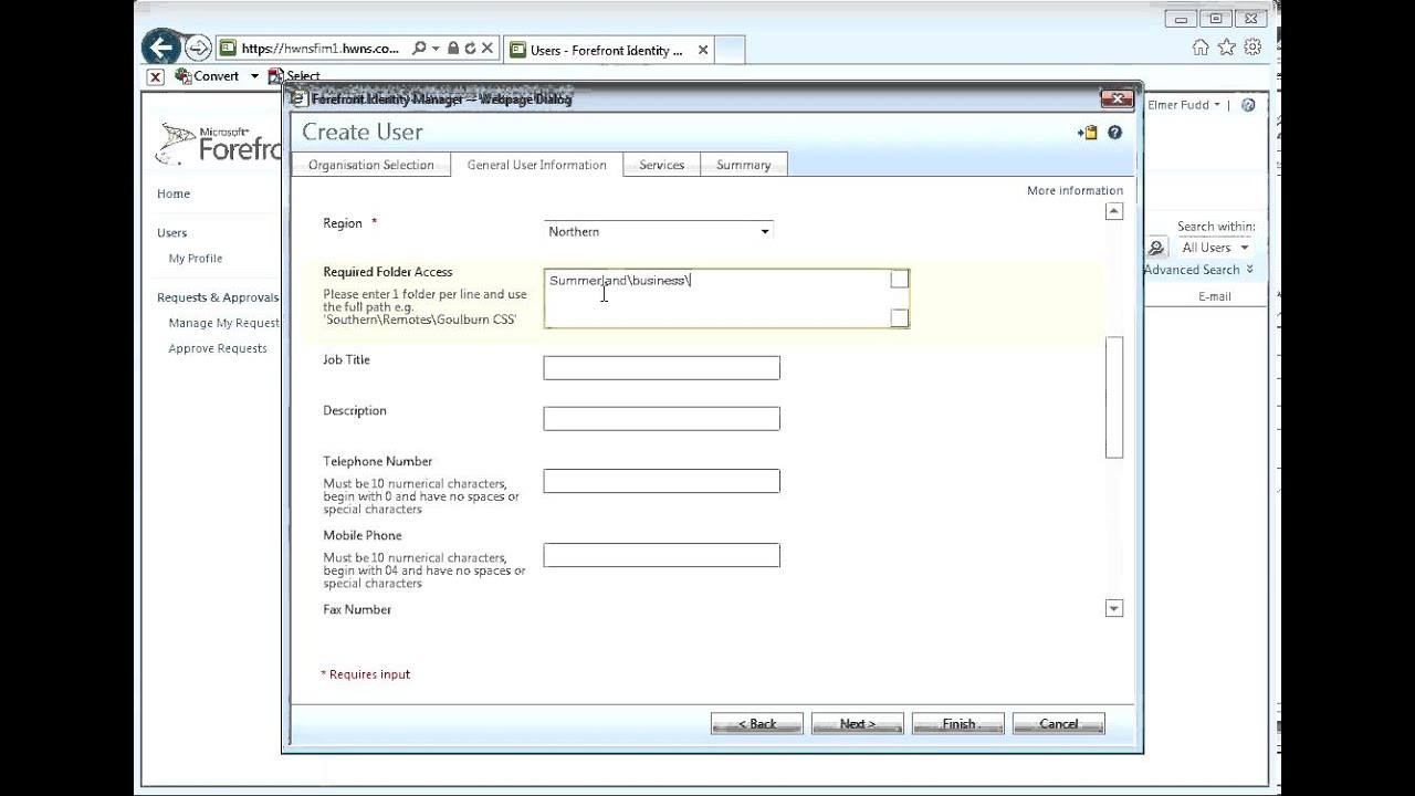 New User Request Business Services