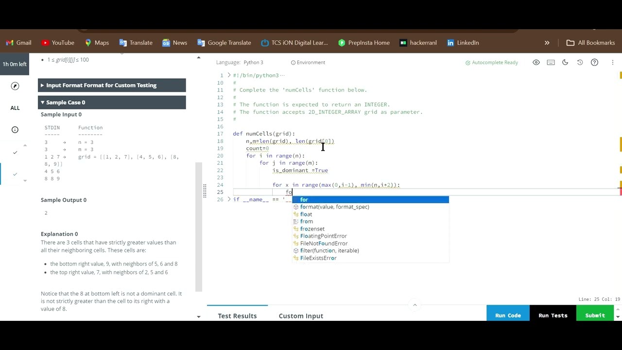 HackerRank Dominant cells python solution | Python Certificate |  #hackerrank