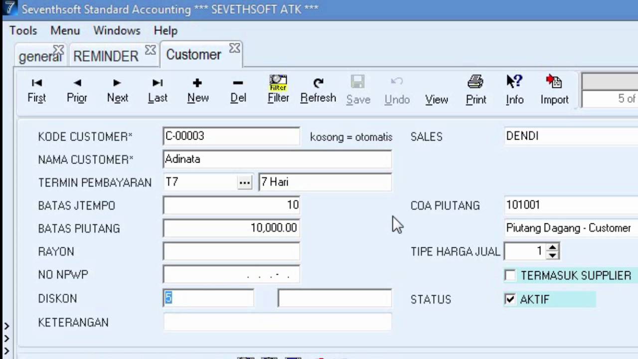 Tutorial Software Akuntansi Seventhsoft - Master Customer