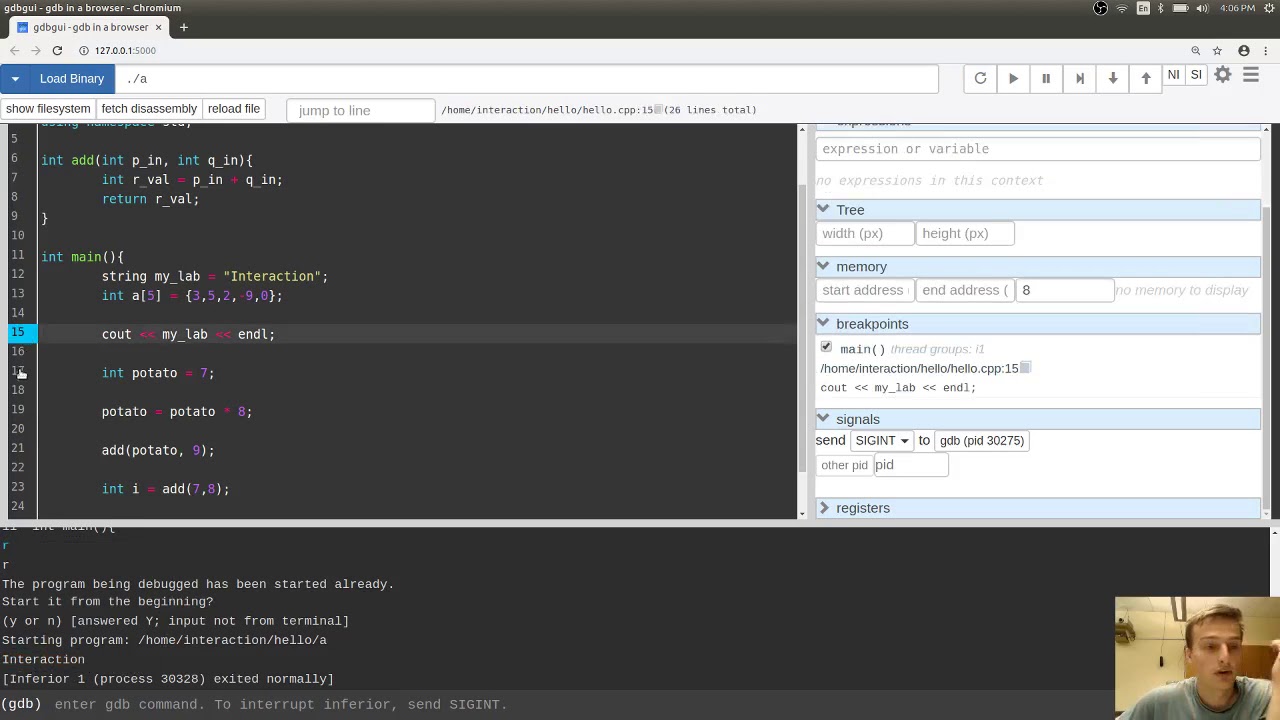 Visualizing GDB using gdbgui