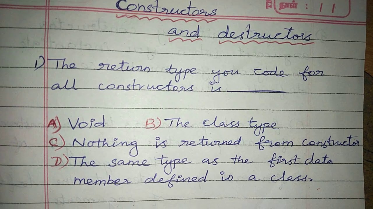 MCQ on constructors and destructors