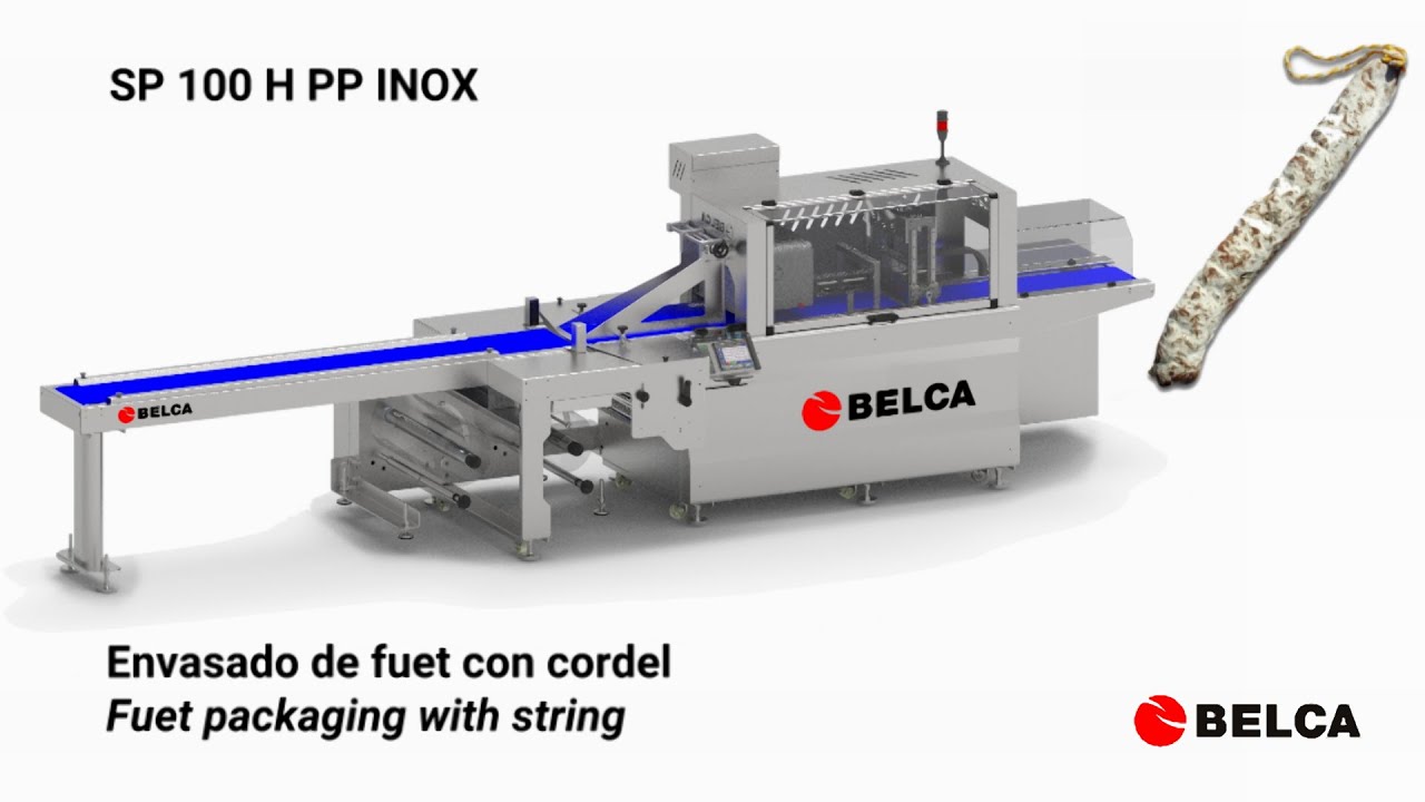 Flow-pack packaging of fuet with string in SP 100 H PP INOX - BELCA