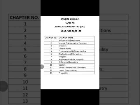 CBSE CLASS 12 MATH SYLLABUS 2025-26 | CLASS 12 MATH SYLLABUS 2025-26 #cbse #exam #class12