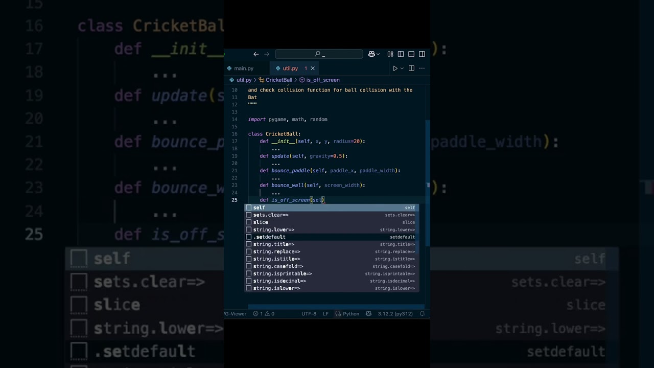 Cricket bouncing ball game in Python - Part 2/6⚡️ #shorts #coding #programming #python