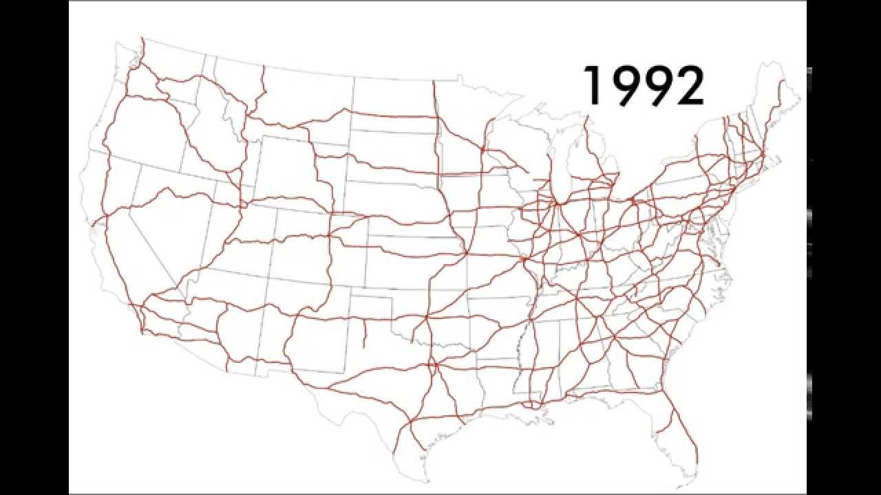 US Interstate highway system time lapse