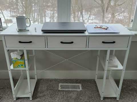 Small Computer Desk with 3 Drawers & Storage Shelves #smalldesk #desk #computerdesk