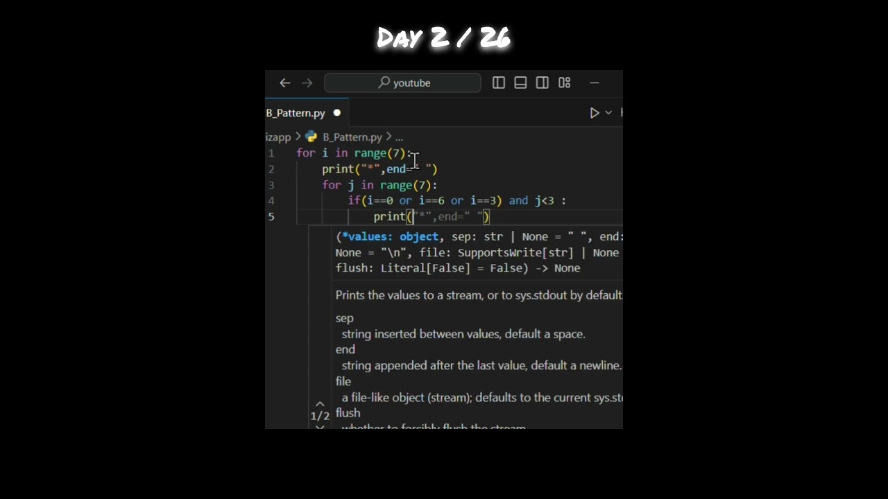 day 2 of printing alphabets  Star pattern in python #python #programming #coding #trending #python3