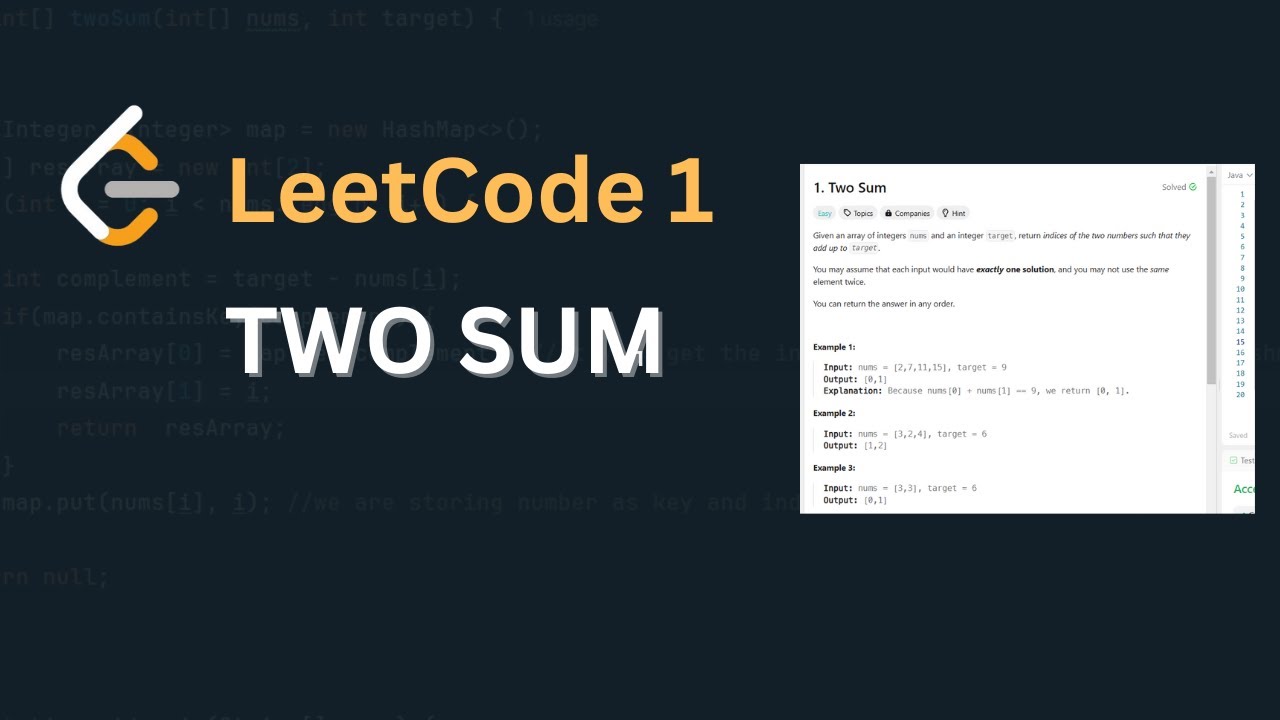 LeetCode 1 - Two Sum Problem Explained with Java | Optimized Solution | Coding Interview Question