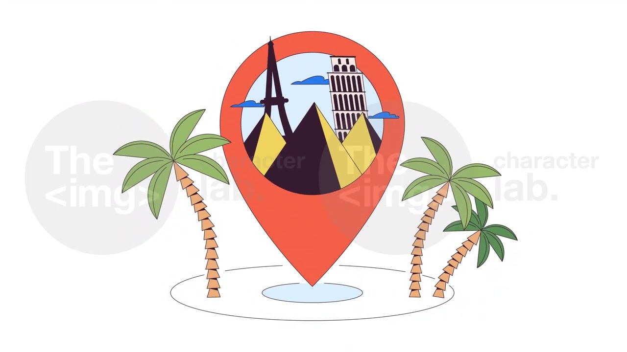 Travel destination pin line 2D animation