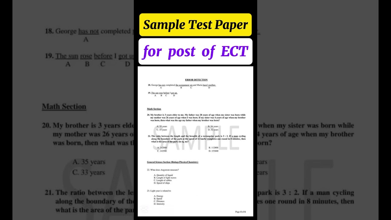 Sample Test Paper for the post of ECT #sampletest #samplepaper #ect #est