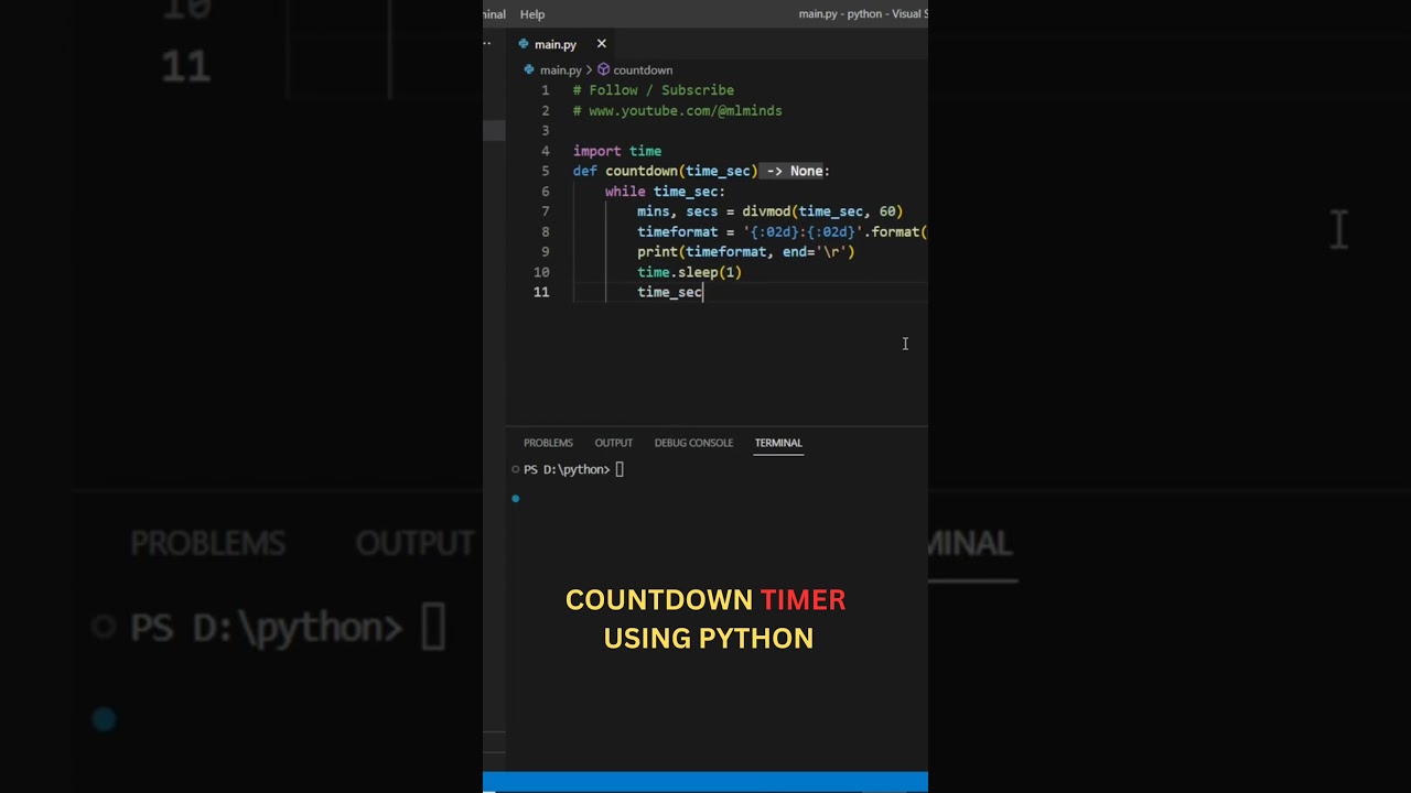 Countdown Timer⏳ Using Python 🔥 #coding #programming