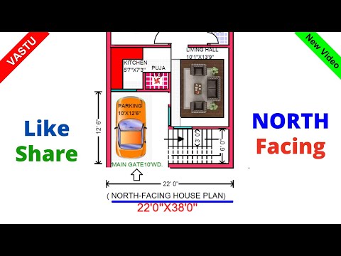 North Facing Modern House Plan 22 X 38 / 836 SQFT / 93 SQYDS / 78 SQM / 93 GAJ (S NO 1827)