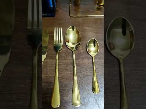 FTS Cutlery Set Stand Knife Spoon Fork Gold 24 Pcs Stainless Steel Cutlery Spoons Flatware Sets