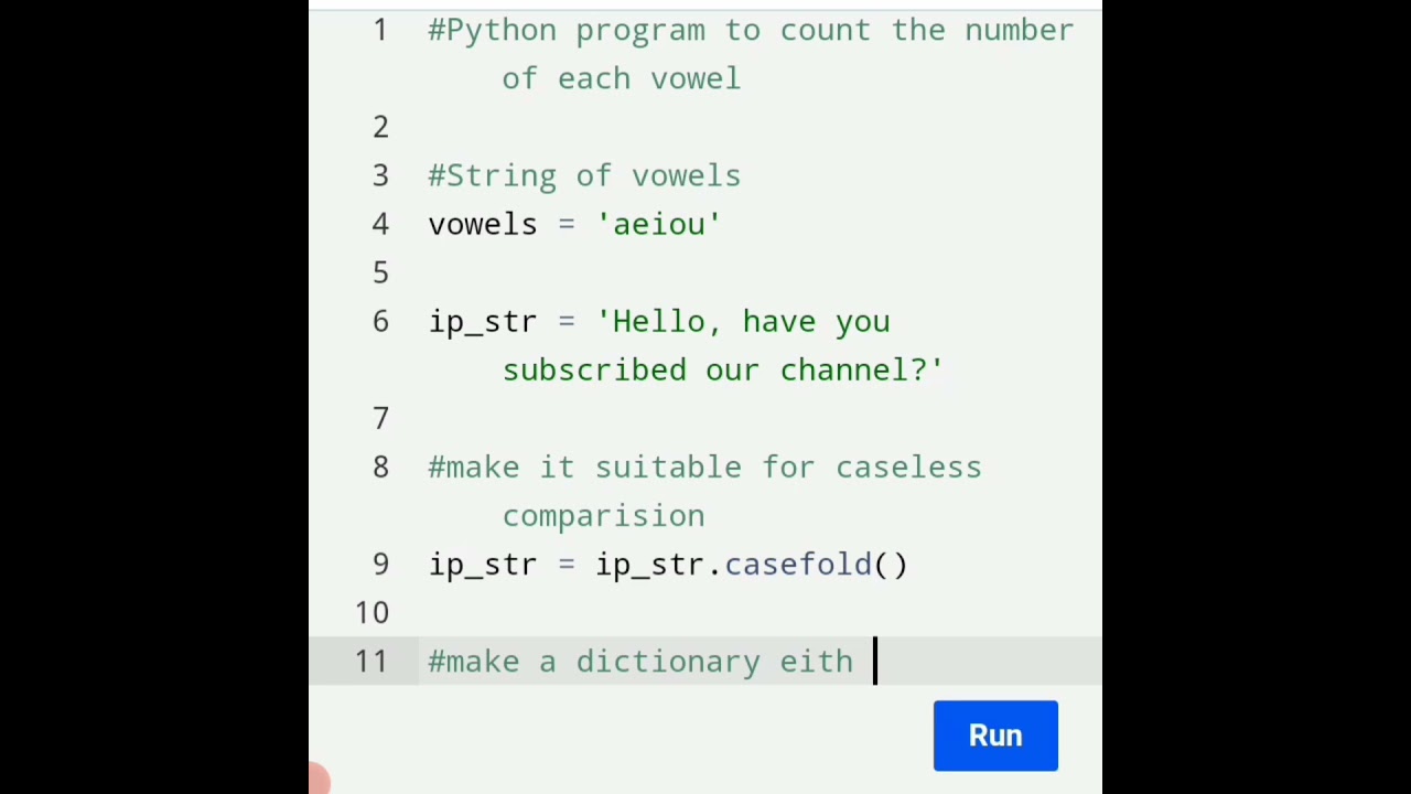 Simple code to Count the Number of Each Vowel using Python ⚡ #education #pythontutorial #shorts