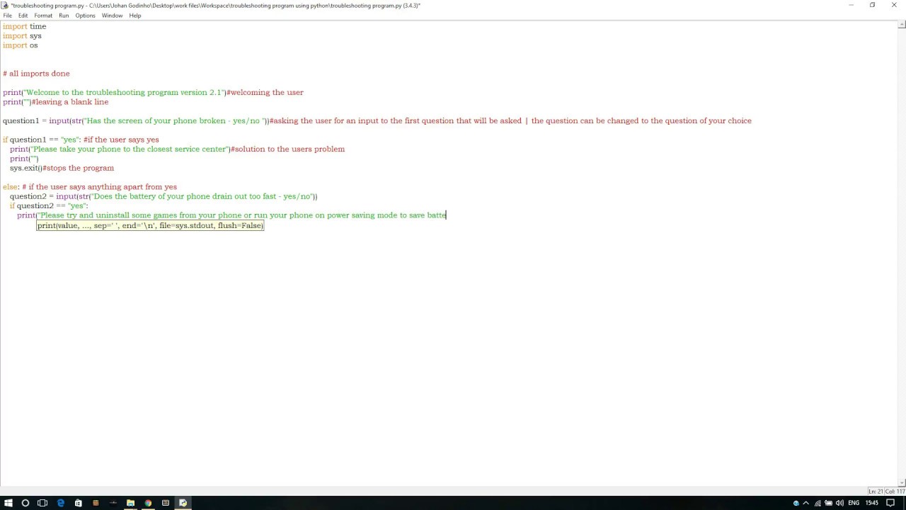 How to create a troubleshooting program using python