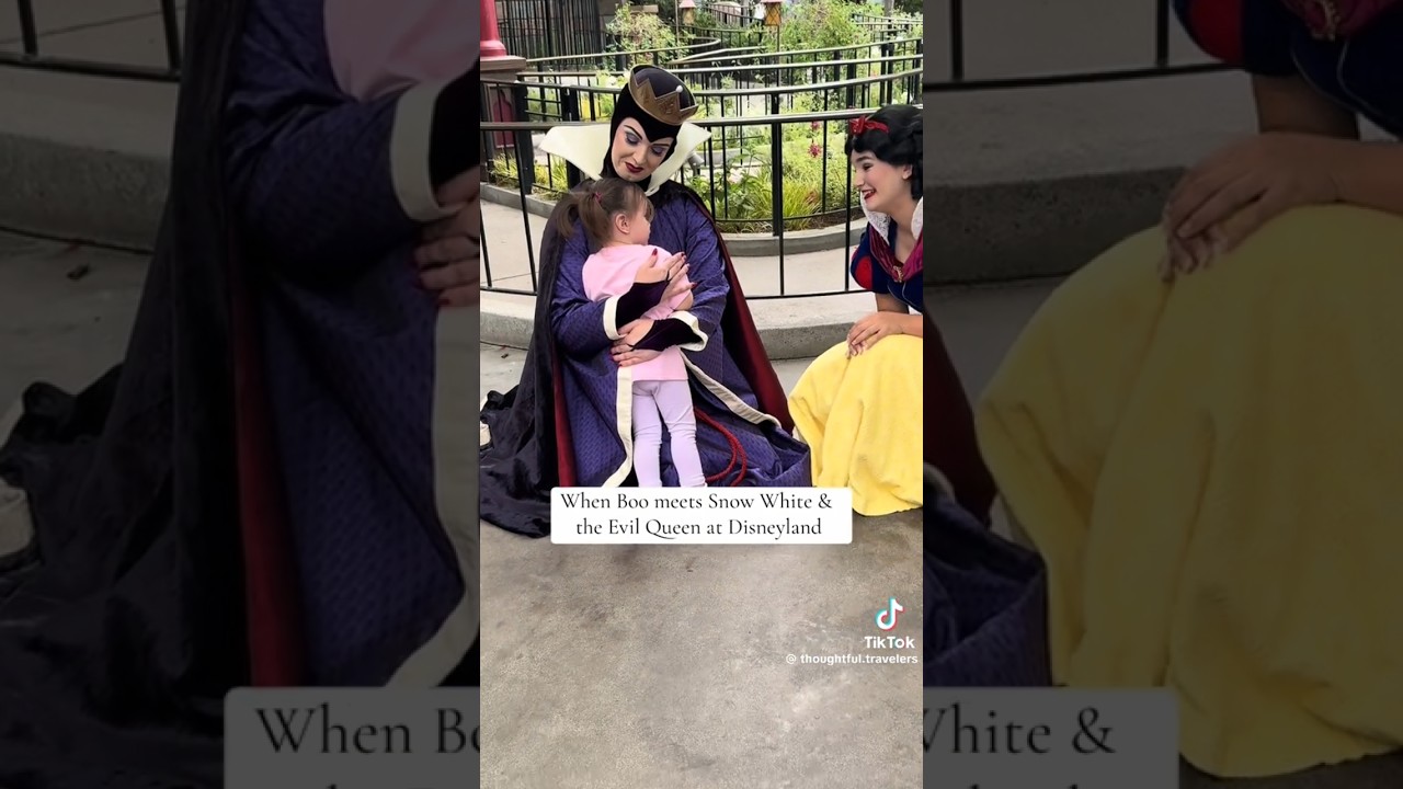 Young Boo hugs #evilqueen at #disneyland, #tiktok video courtesy of #thoughtfultravellers #snowwhite