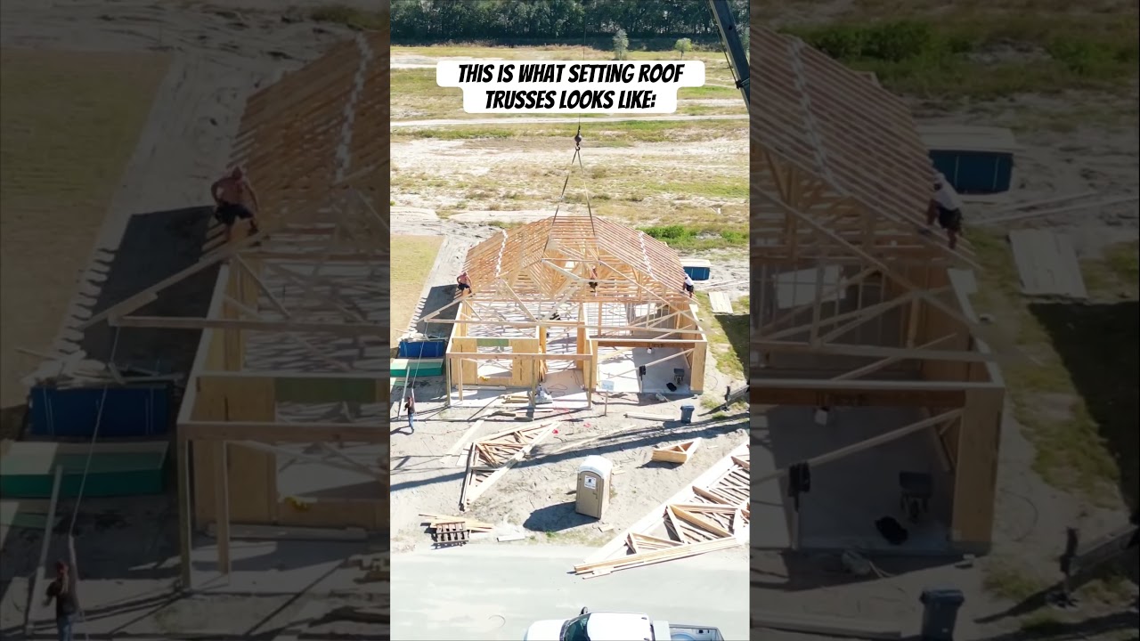 Setting Roof Trusses on The Poplar Designer Home #newbuildhome