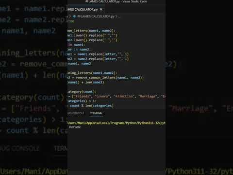 FLAMES Game in Python(Relationship Finder🥰)#coding