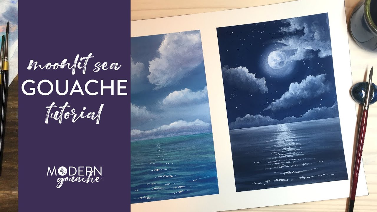 Paint a Moonlit Sea in Gouache Tutorial