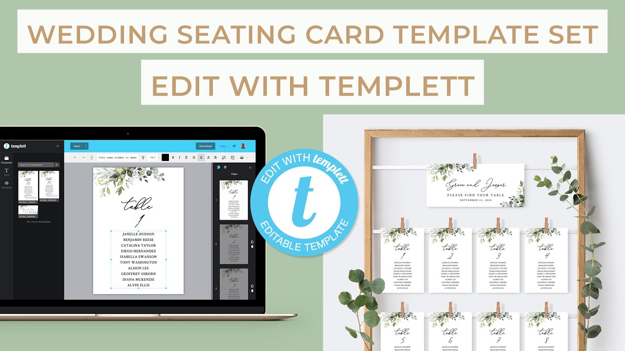 Edit with Templett V2 - Wedding Seating Card Template Set tutorial