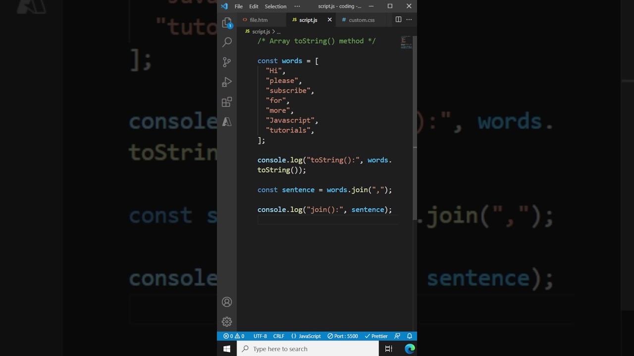 JavaScript Array toString() method - JavaScript Tutorial for Beginners