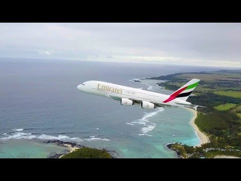 Emirates A380 flying close to drone